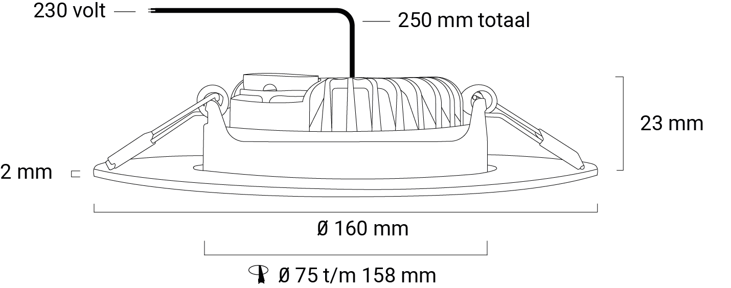 Inbouw led spot xxl dimbaar 5 watt 300 lumen zwart 1800-2700k